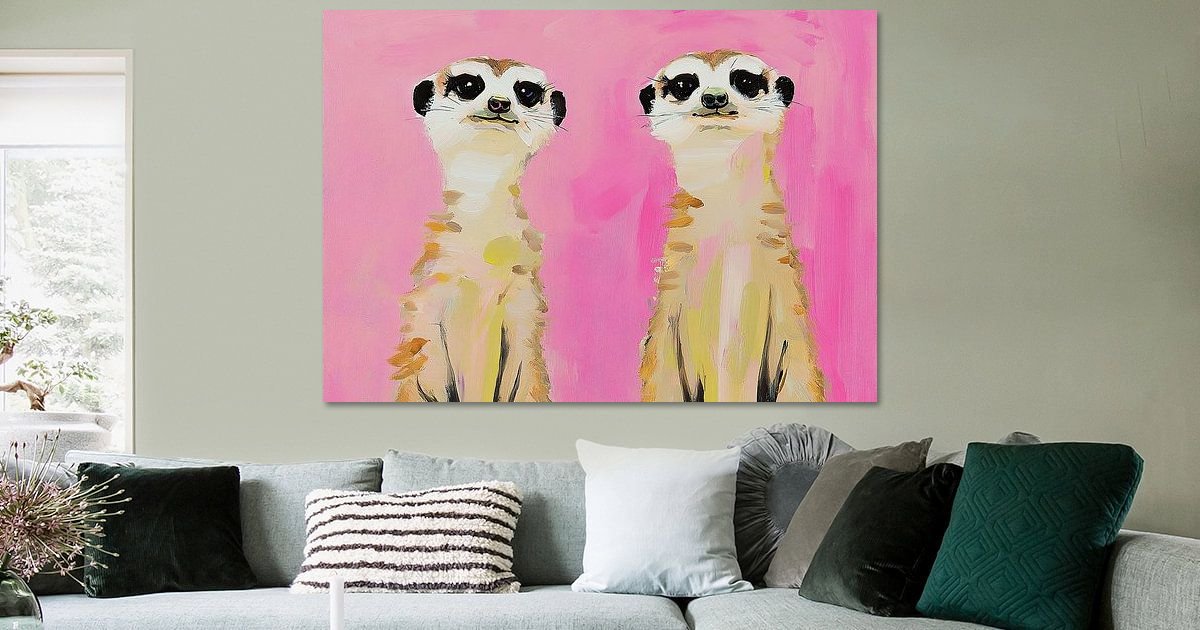 Stokstaartje preppy roze dopamine decor van Niklas Maximilian op canvas ...