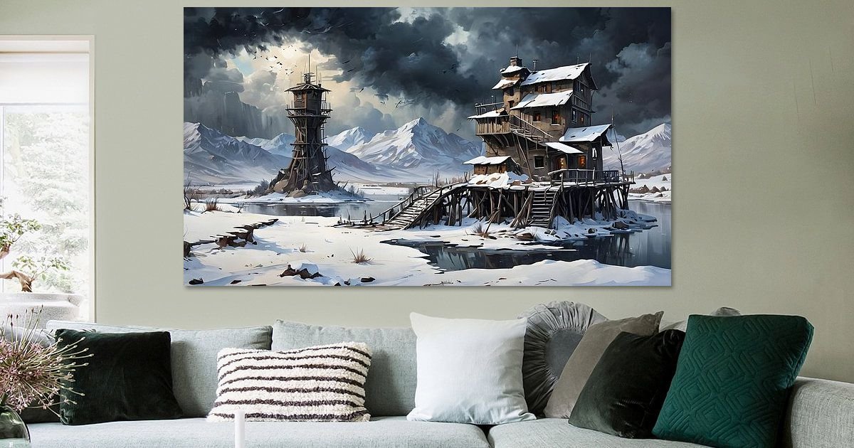 Huis in het Wilde Westen in de winter, steampunk van Nick Wendt op ...
