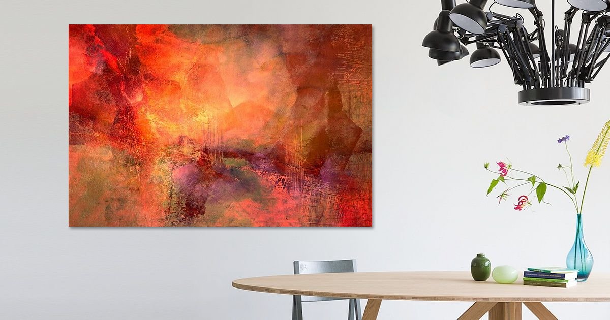 Licht in de late avond - rood en goud van Annette Schmucker op canvas ...