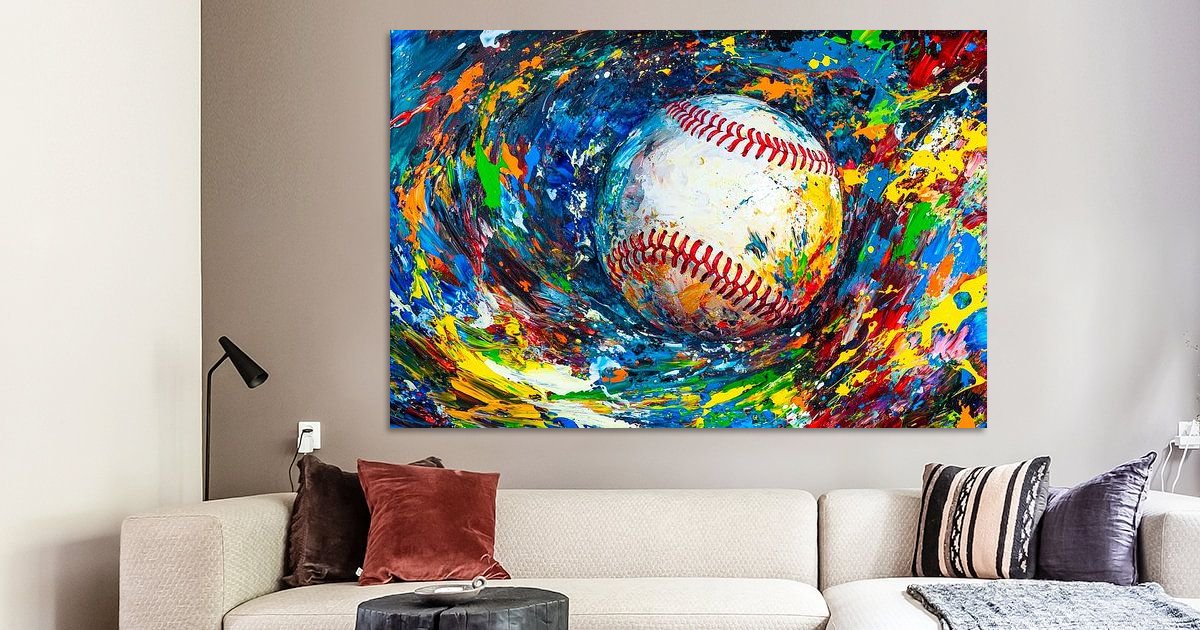 Honkbal in een uitbarsting van kleur - Dynamisch van Poster Art Shop op ...