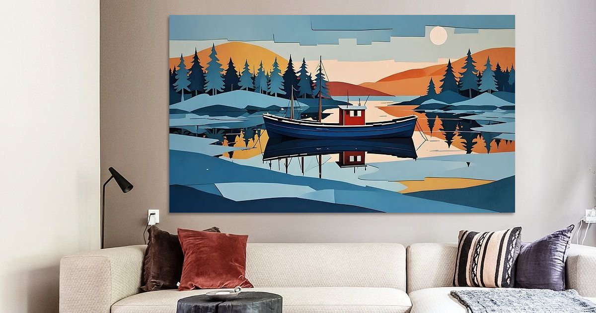 Vissersboot op een Zweeds meer van Nick Wendt op canvas, behang en meer