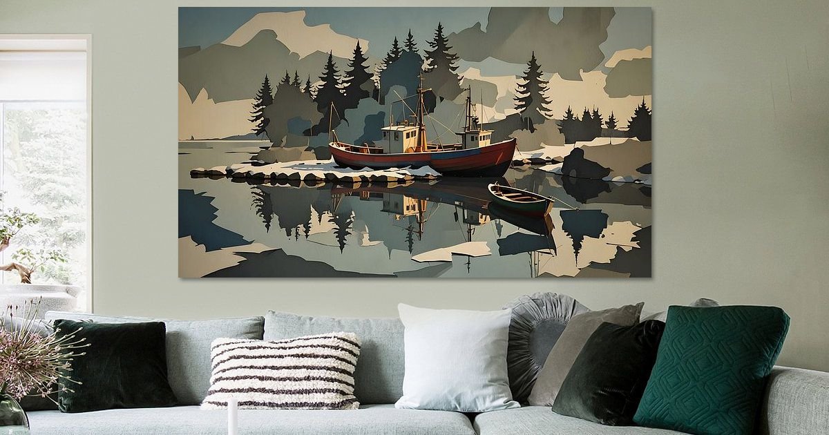 Vissersboot op een Zweeds meer van Nick Wendt op canvas, behang en meer