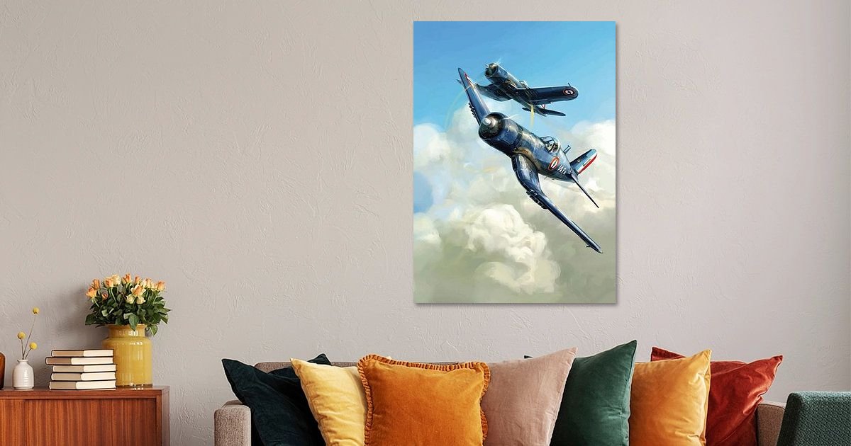 Corsairs boven Frankrijk van Randy Barbara op canvas, behang en meer