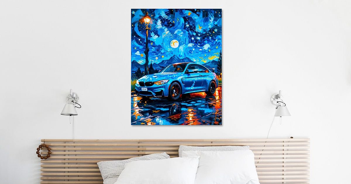 BMW M8 Sterrennacht van MIROKKU op canvas, behang en meer