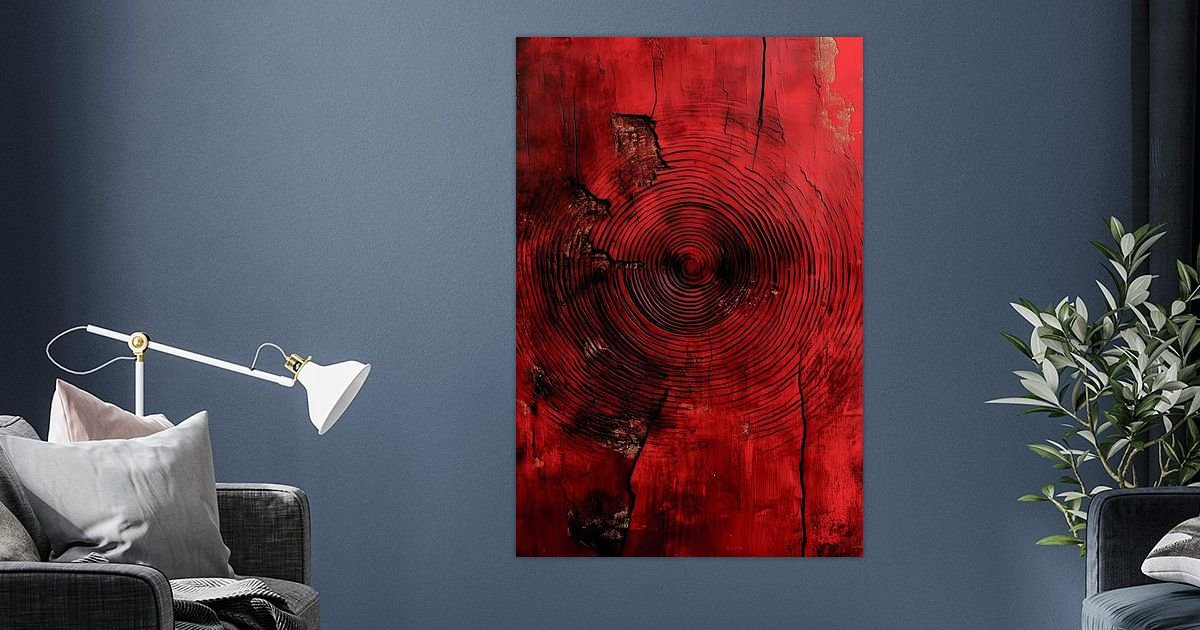 Rood hart Hout structuur in Concentra van Eva Lee op canvas, behang en meer