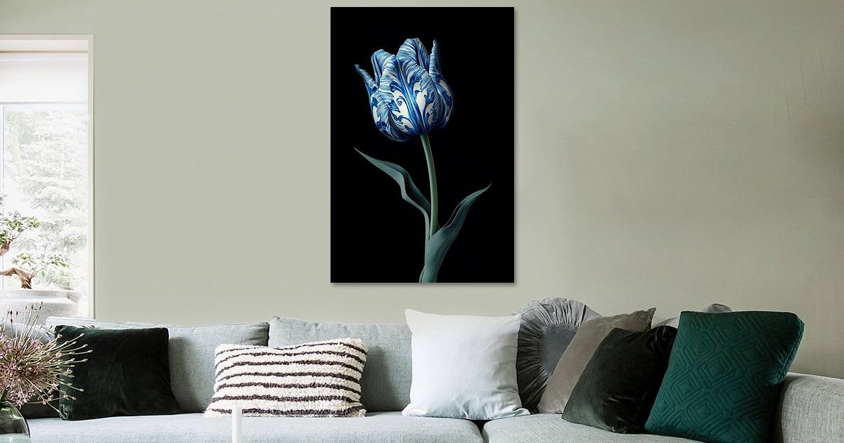 Delfts blauwe tulp / delftsblauw van Richards Fine Art op canvas ...