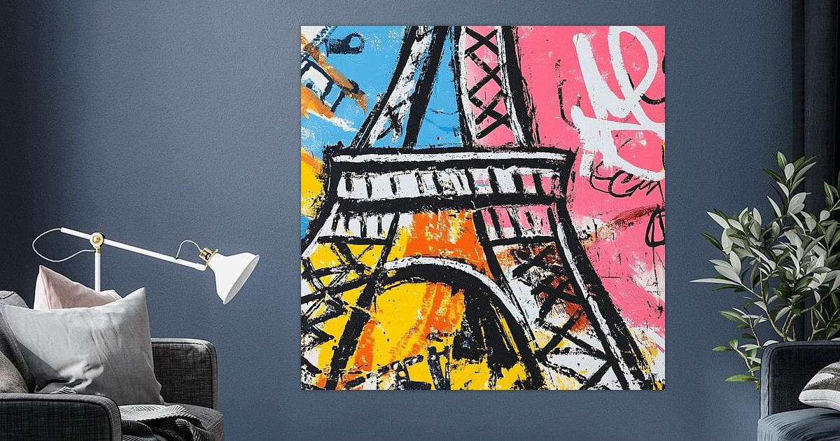 Illustratie van de Eiffeltoren in Parijs van Felix Wiesner op canvas ...