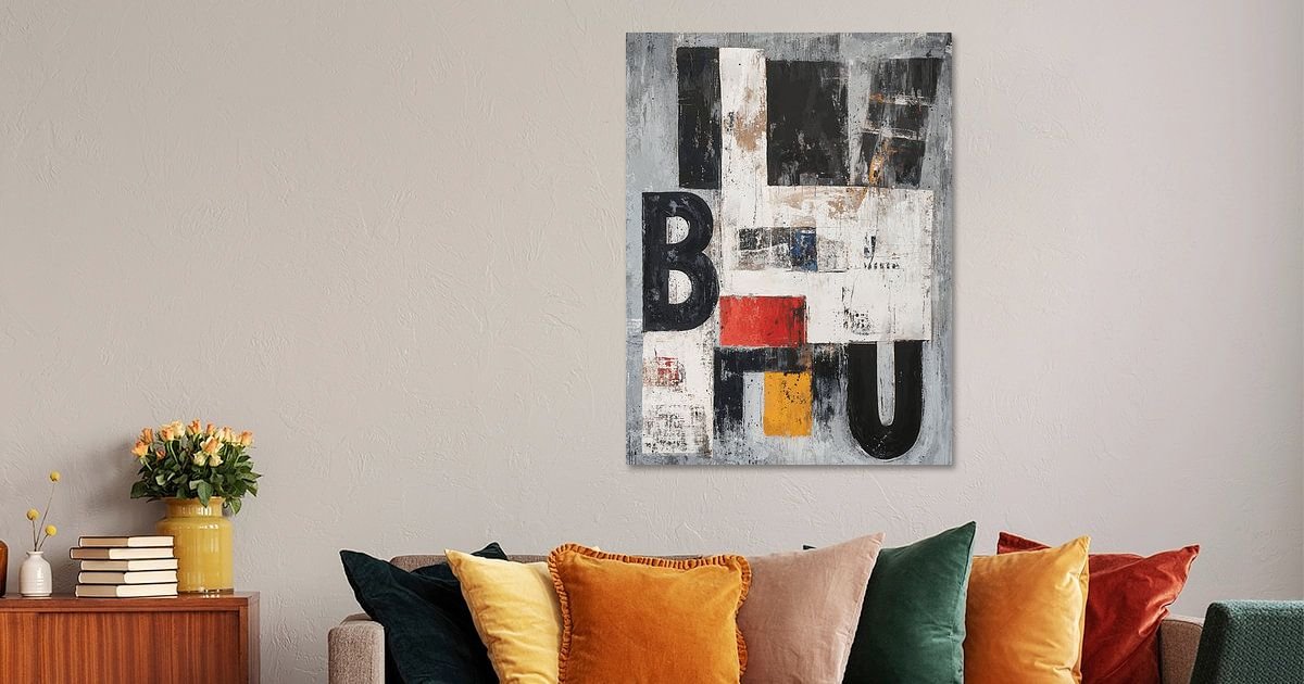 Cijfers en letters, digitale collage van Studio Allee op canvas, behang ...