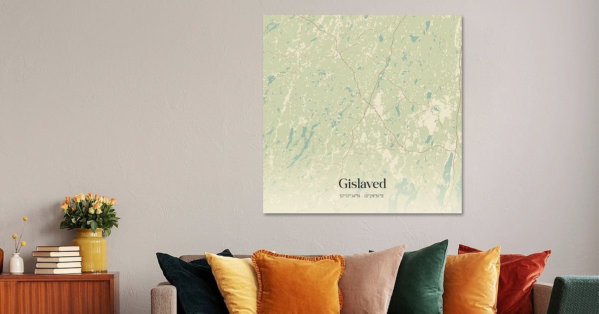 Vintage landkaart van Gislaved, Sweden. van Stad & Wand op canvas ...