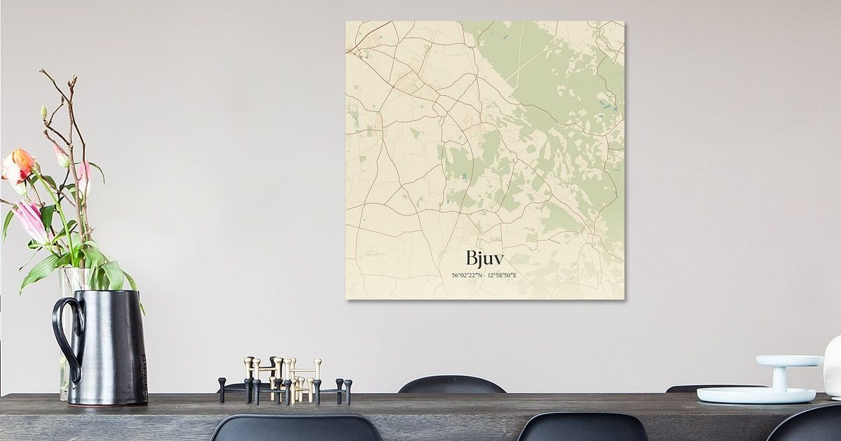 Vintage landkaart van Bjuv, Sweden. van Stad & Wand op canvas, behang ...