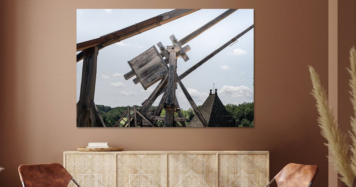 Kasteel van Castelnaud Katapulten van Ryan van Pelt op canvas, behang ...