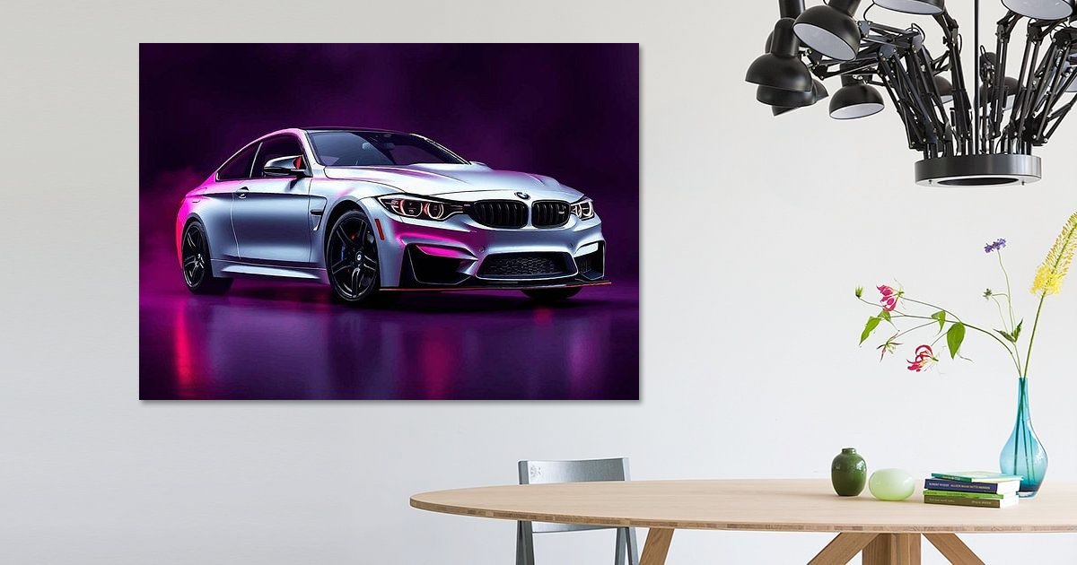BMW M4 Neon van MIROKKU op canvas, behang en meer