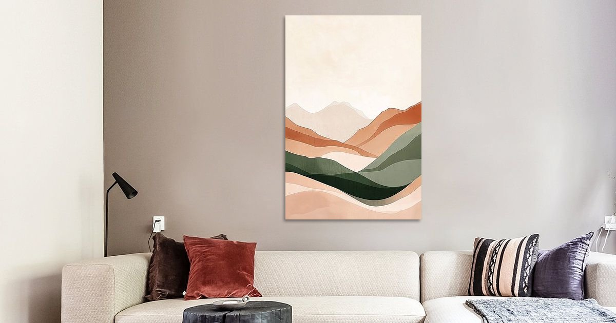 Bergcontouren in Aarde tinten van Studio BB op canvas, behang en meer