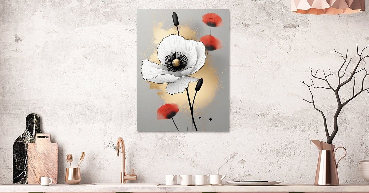 Witte klaproos van On Your Wall op canvas, behang en meer
