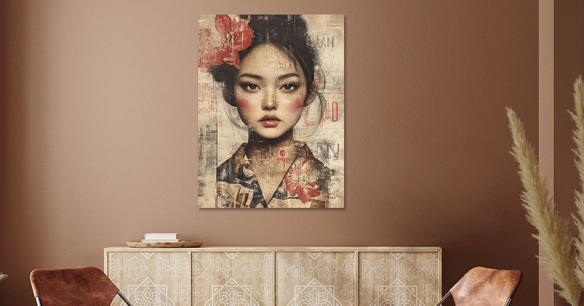 Aziatisch meisje, moderne collage van Studio Allee op canvas, behang en ...