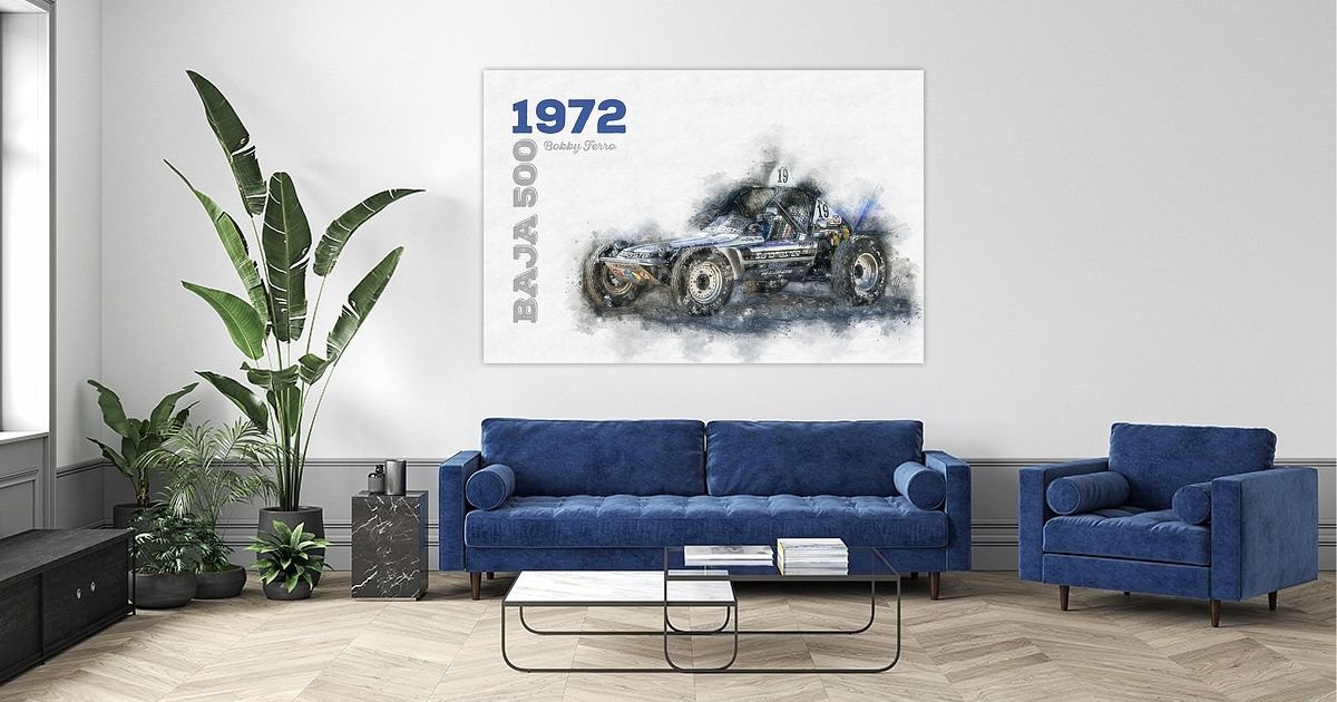 BAJA 500, Bobby Ferro, Sandmaster VW, 1972 van Theodor Decker op canvas ...