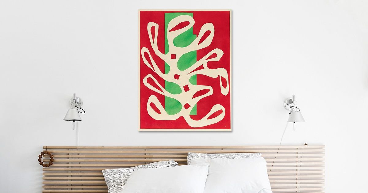 Henri Matisse, Algue blanche sur fond rouge et vert op canvas, behang ...