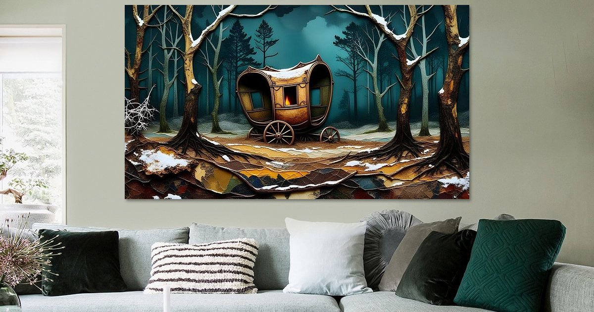 Woonwagen in een bos bij nacht van Nick Wendt op canvas, behang en meer