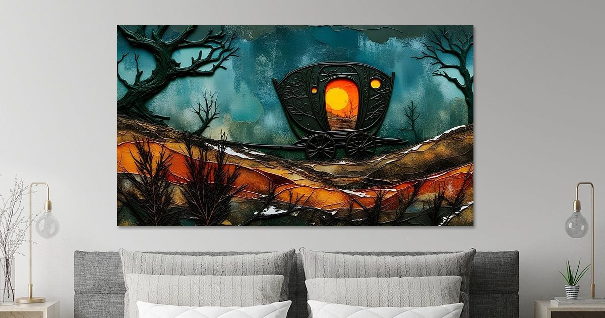 Woonwagen eenzaam in een bos bij nacht van Nick Wendt op canvas, behang ...