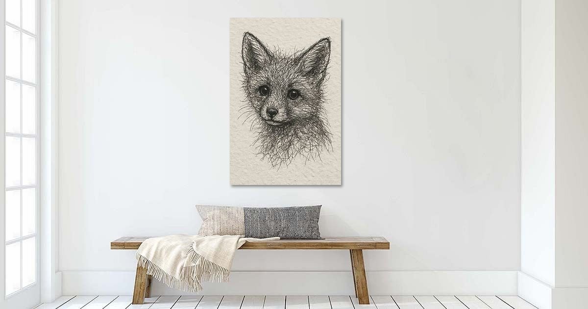Draad portret jonge vos (babykamer tekening schets line art schattig ...