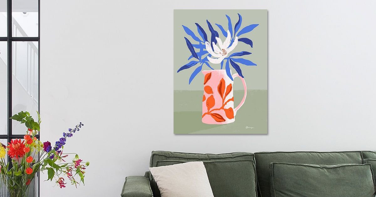 Roze Kan met Citroenen en Bloem van Anna Benge op canvas, behang en meer