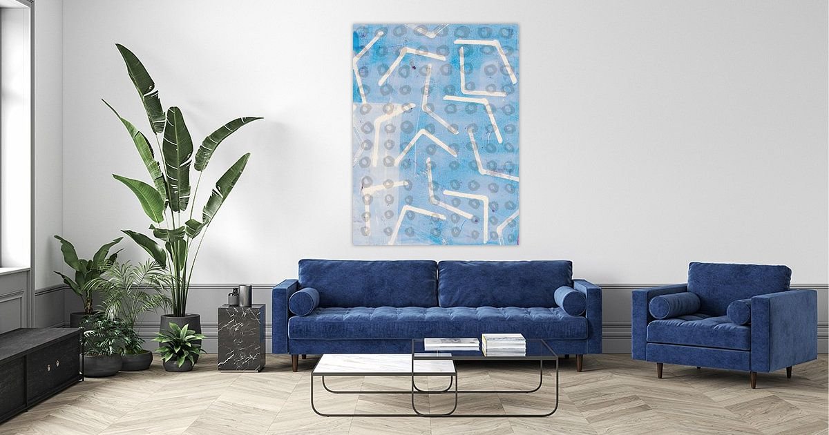 Modern abstract lichtblauw en wit van Dina Dankers op canvas, behang en ...