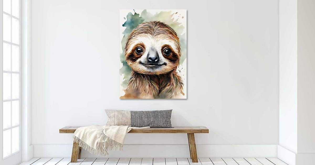 Kleine luiaard Aquarell van Ohkimiko op canvas, behang en meer
