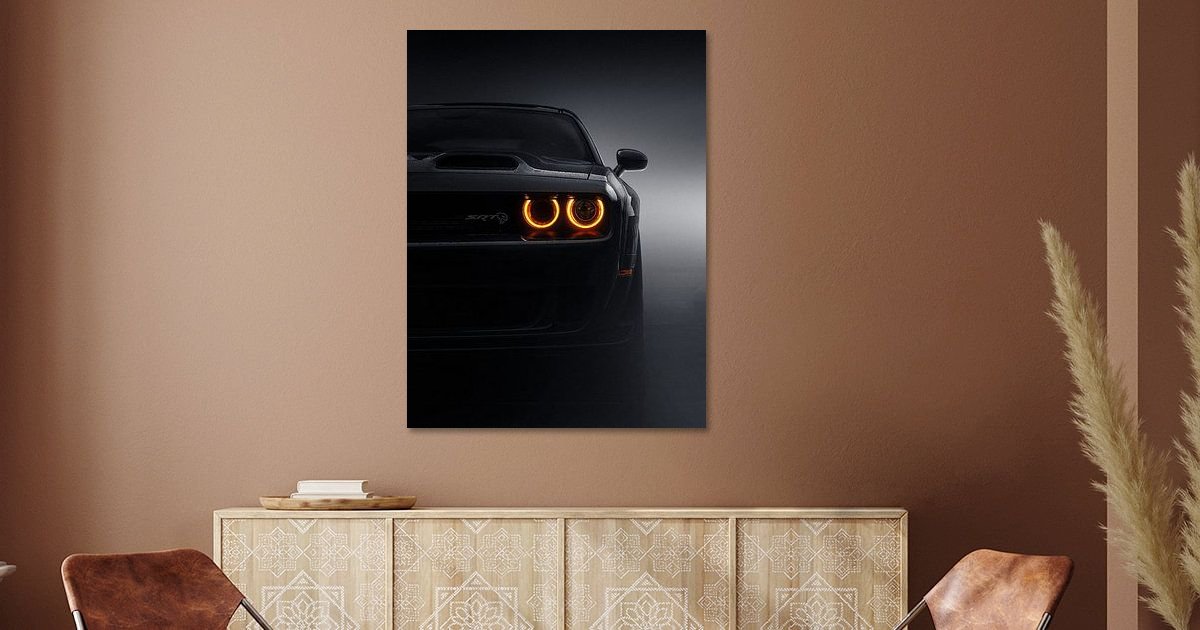 Dodge Challenger SRT Hellcat: Oranje Oog Demon van John Dan op canvas ...