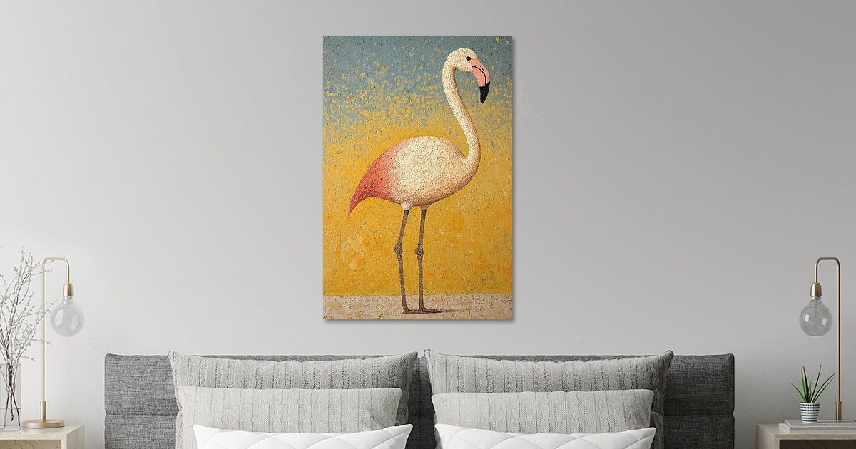 Roze Dier | Elegante Flamingo met Zon van Modern Collection op canvas ...