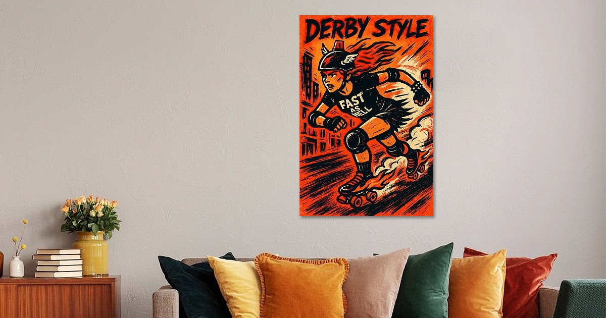 FAST AS HELL ( Roller derby style, quad-rolschaatsen, helm, vlammen ...