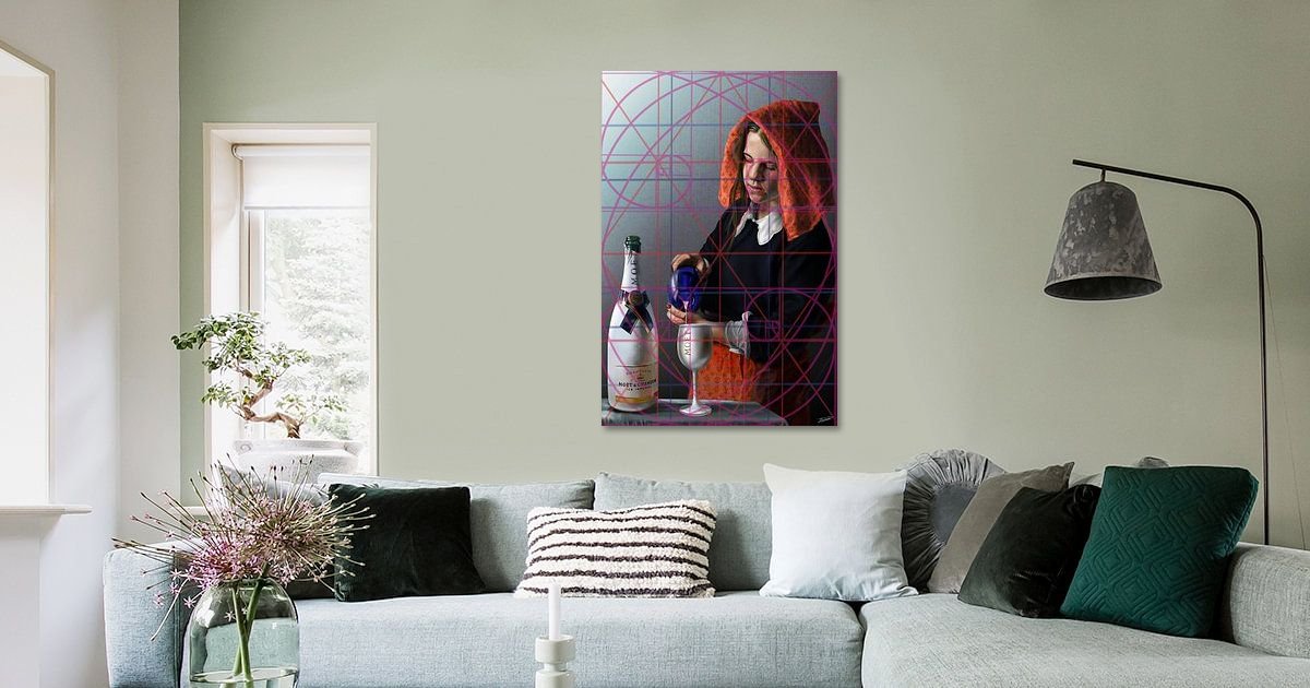 Melkmeisje in gulden snede van Ferrando op canvas, behang en meer