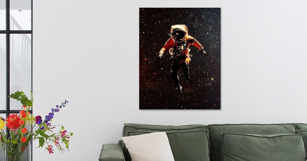 Een astronaut in de ruimte van Taudalpoi op canvas, behang en meer