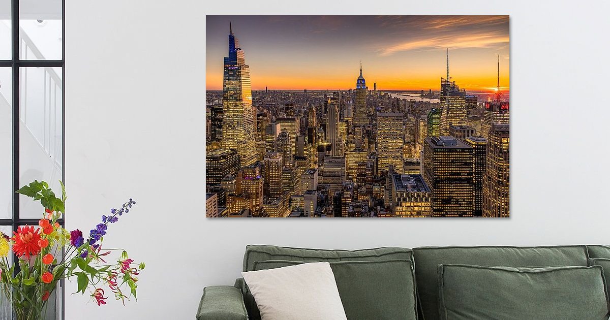 De lichten van New York City bij zonsondergang van Kristian Goretzki op ...