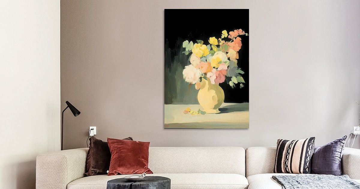 Boeket in gele vaas van Niklas Maximilian op canvas, behang en meer