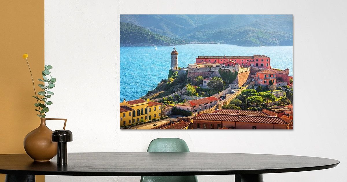 Eiland Elba, uitzicht op Forte Falcone in Portoferraio, Italië van ...
