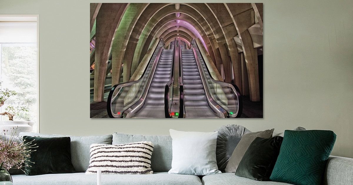Roltrappen , Station Luik-Guillemins van Jo Miseré op canvas, behang en ...