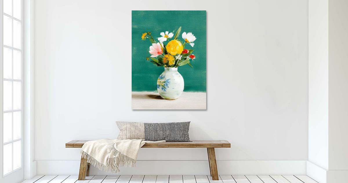 Vaas met veldboeket van Studio Allee op canvas, behang en meer