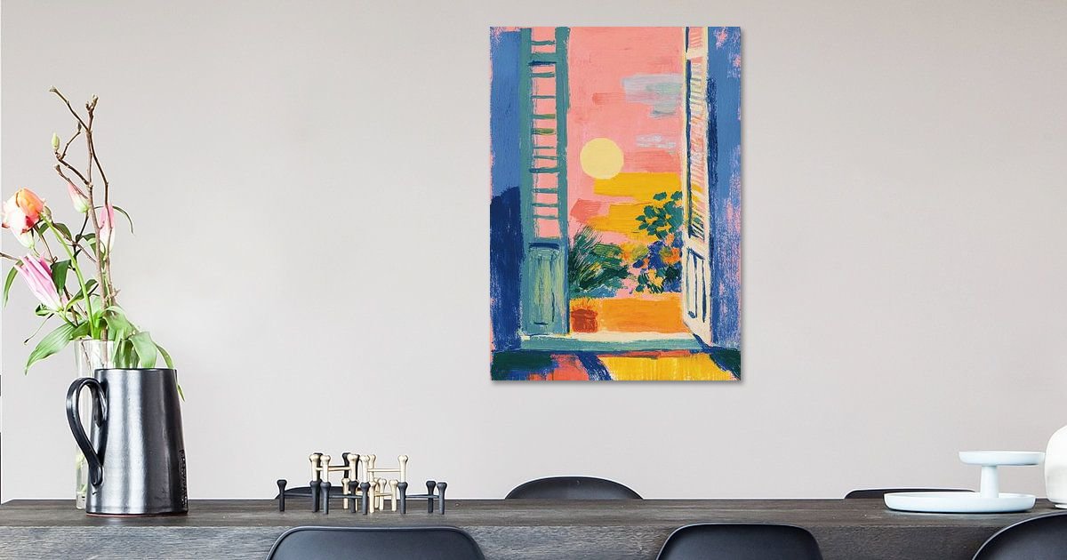 Open raam bij zonsondergang van Niklas Maximilian op canvas, behang en meer