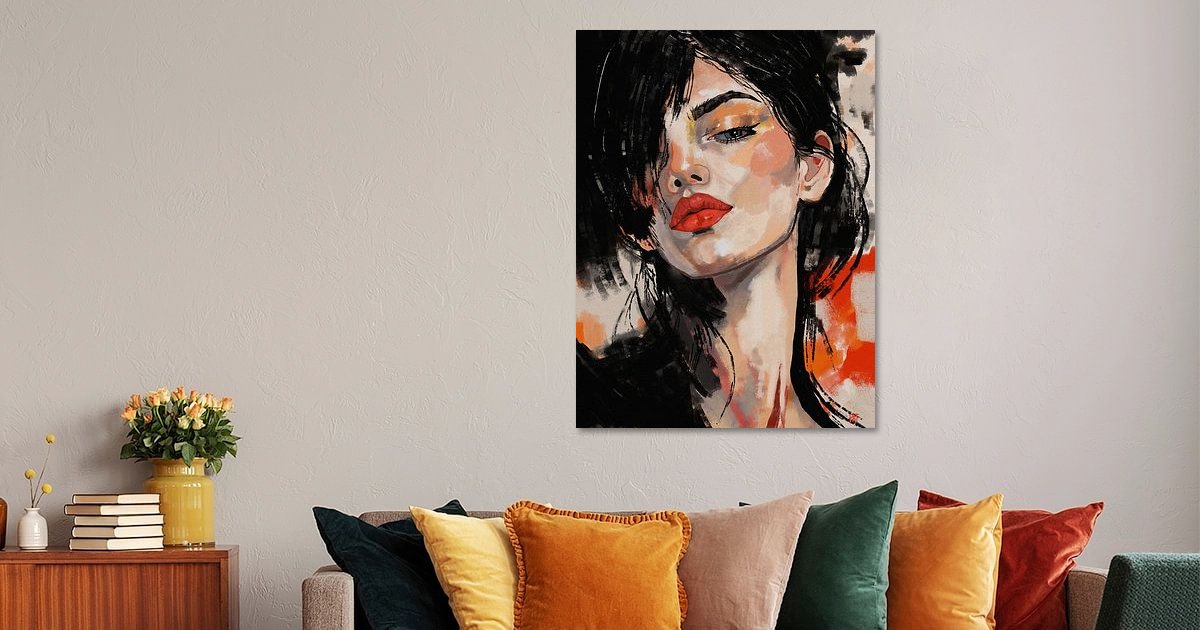 Red Velvet Gaze - Intensives Frauenporträt mit roten Lippen von ...