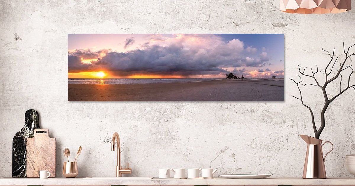 Zonsondergang St. Peter-Ording van Achim Thomae Photography op canvas ...