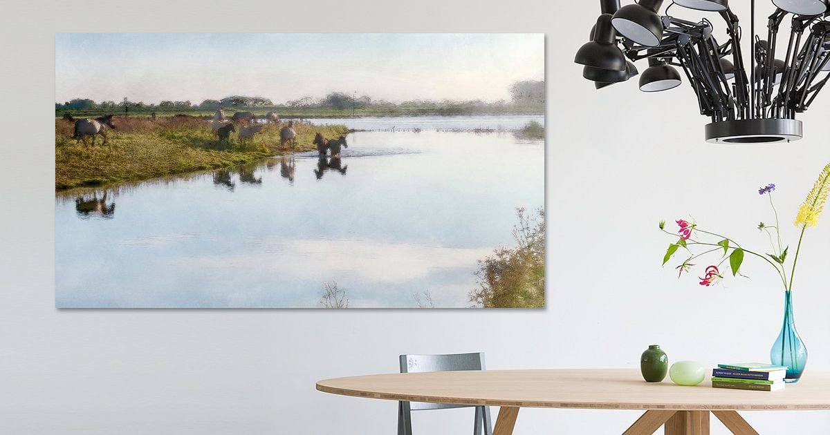 Konikpaarden in de Elster buitenwaarden van Studio Mirabelle op canvas ...