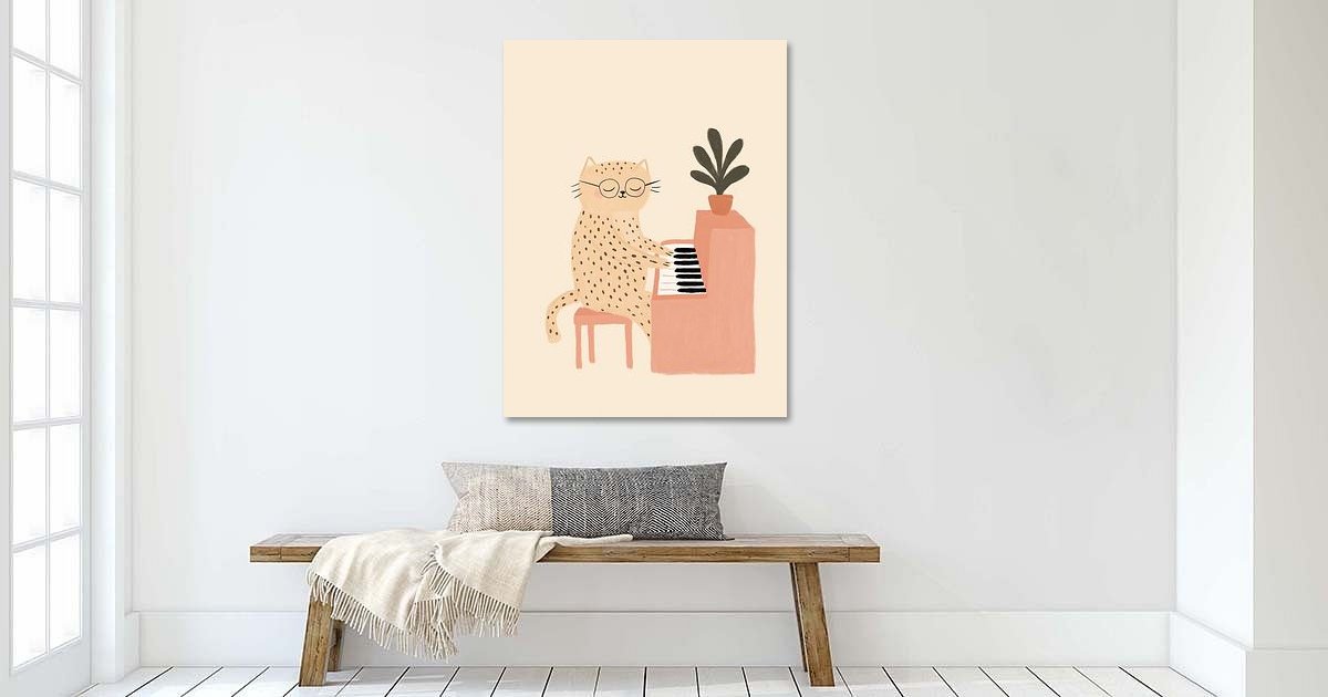 Illustratie van een kat die piano speelt – Schattige muziekdieren voor ...