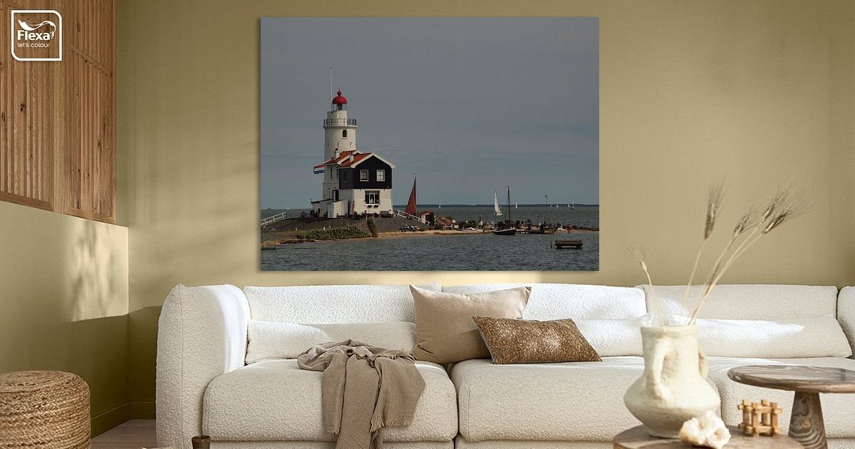 Vuurtoren Marken van Marjon van Vuuren op canvas, behang en meer