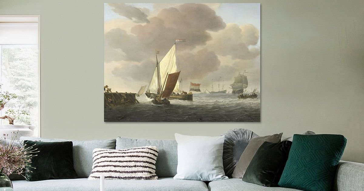 Schepen voor de kust bij flinke bries, Willem van de Velde (II), ca ...