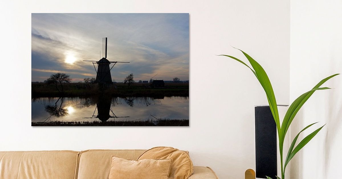 Kinderijk silhouet molen van Stephan van Krimpen op canvas, behang en meer