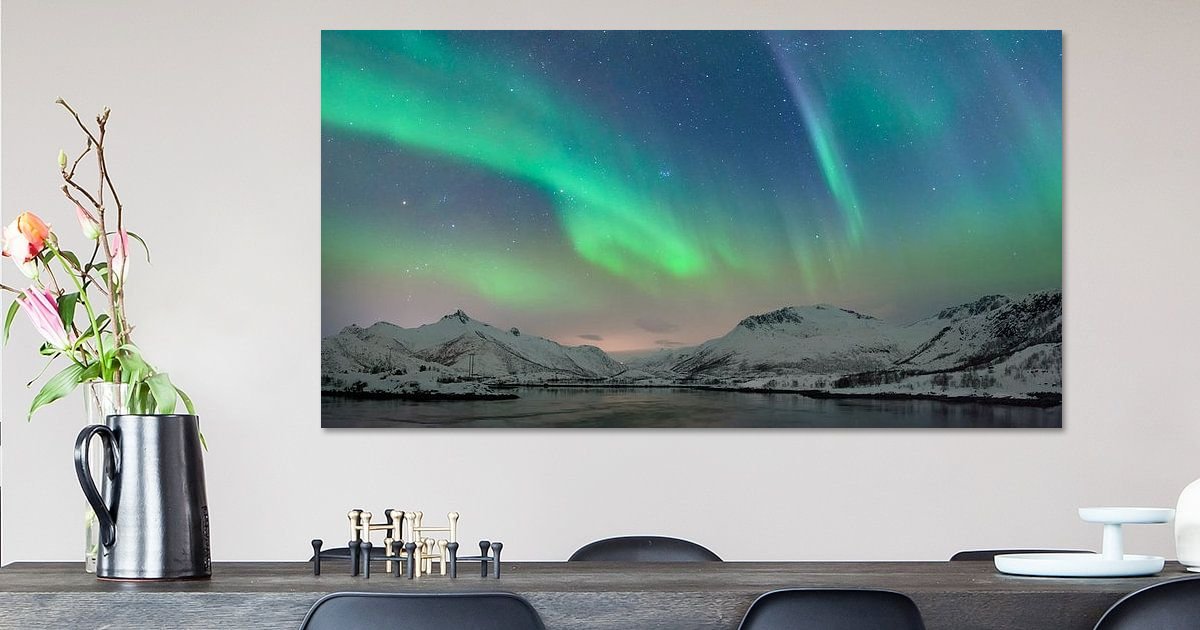 Noorderlicht of poollicht boven de Lofoten in Noorwegen van Sjoerd van ...