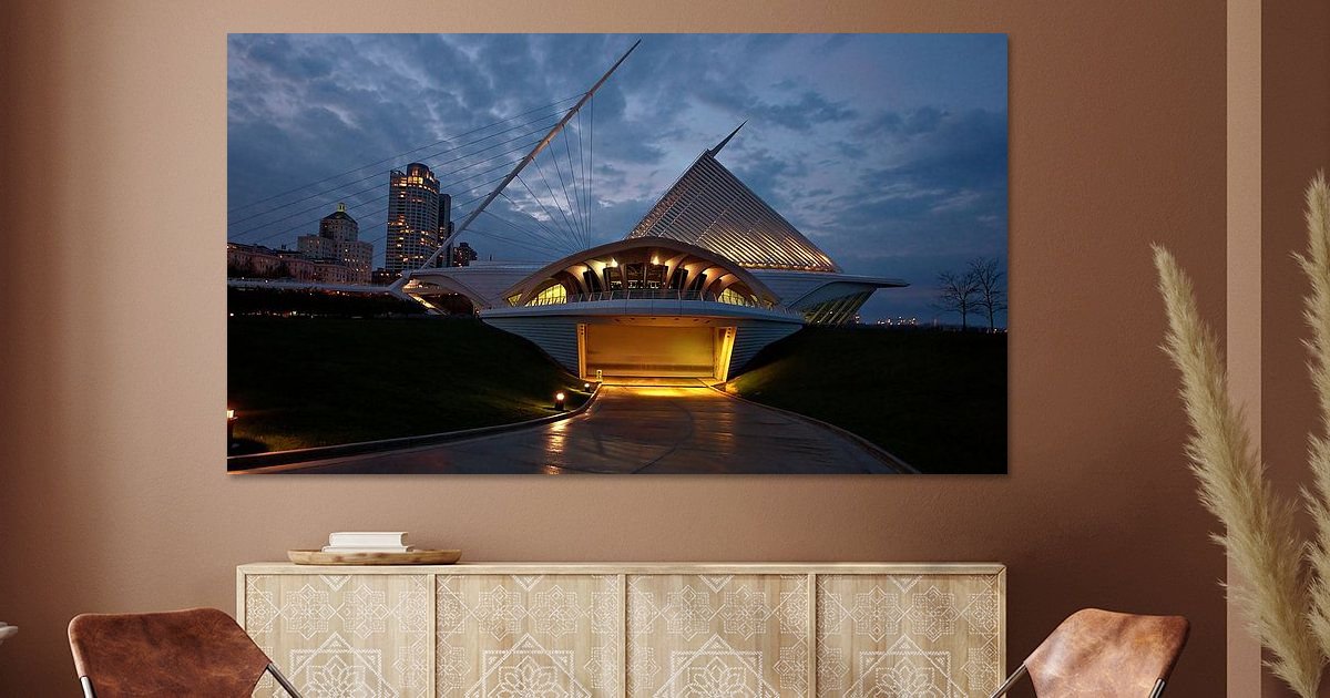 Quadracci Pavilion at dusk by Mike Bing on canvas, poster, wallpaper ...