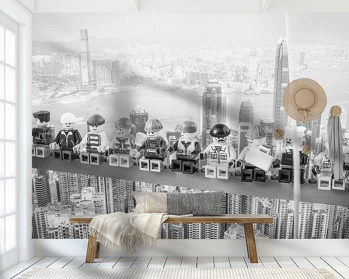 Lunch atop a skyscraper Lego edition van Marco van den Arend op canvas ...