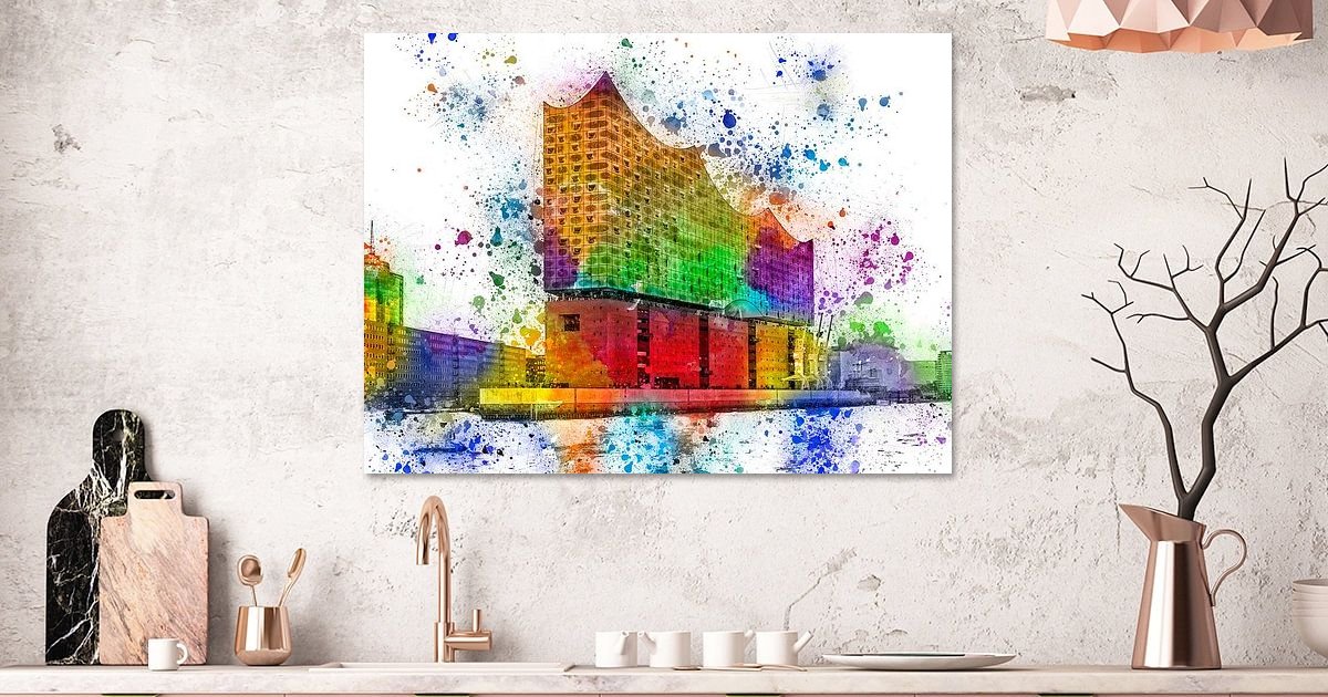De nieuwe Elbphilharmonie in Hamburg van Peter Roder op canvas, behang ...