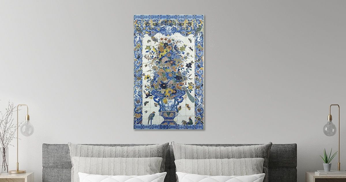 Tiled tableau with floral still life on canvas, poster, wallpaper and more